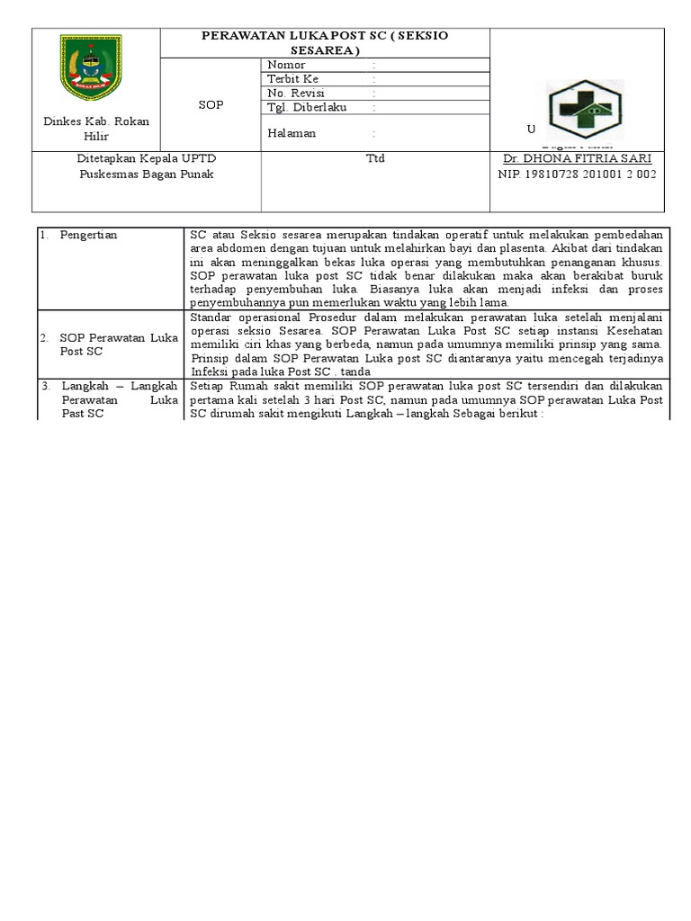 PDF Sop Perawatan Luka Post SC PDF | PDF