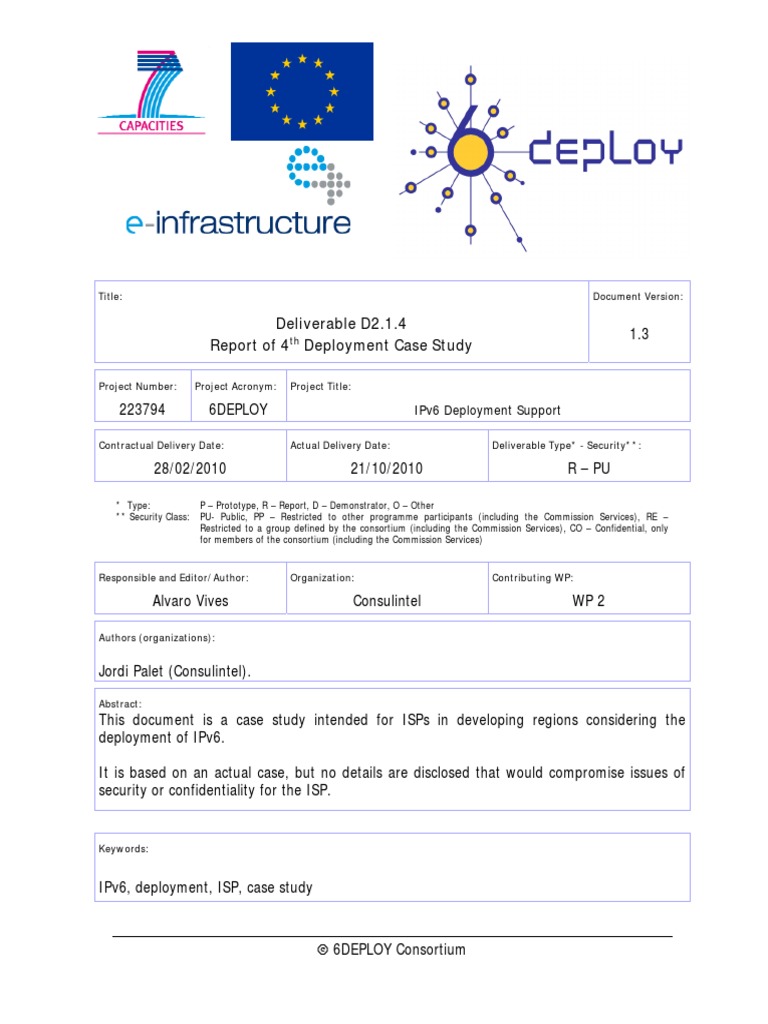 Deliverable D2.1.4 Report of 4 Deployment Case Study | PDF | I Pv6 | Computer Network