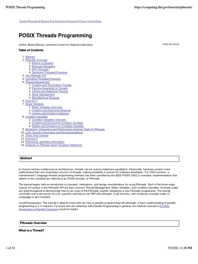POSIX Threads | PDF | Thread (Computing) | Subroutine