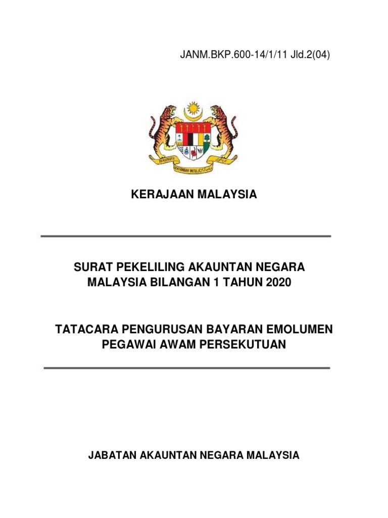 Spanm Bilangan 1 Tahun 2020 Tatacara Pengurusan Bayaran Emolumen ...