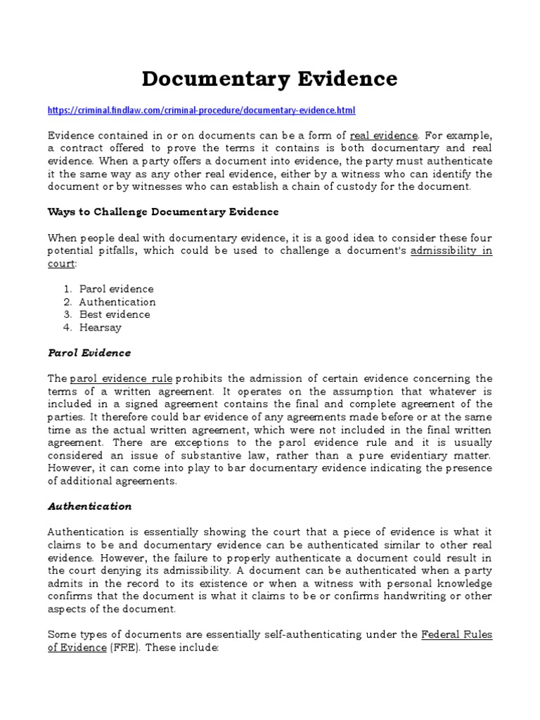 Ways To Challenge Documentary Evidence | PDF | Hearsay | Federal Rules ...