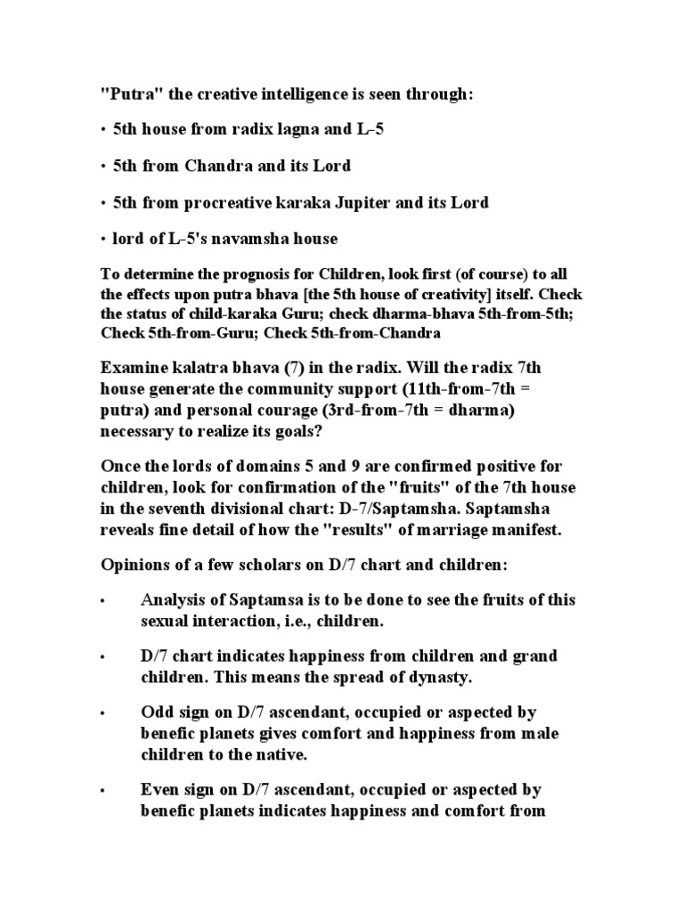 Saptamsha Chart Analysis for Children | PDF