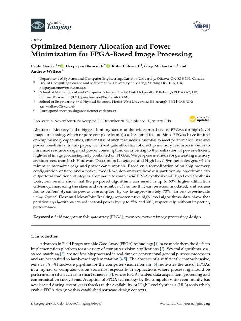 Optimized Memory Allocation and Power Minimization For FPGA-Based Image Processing | PDF | Field ...