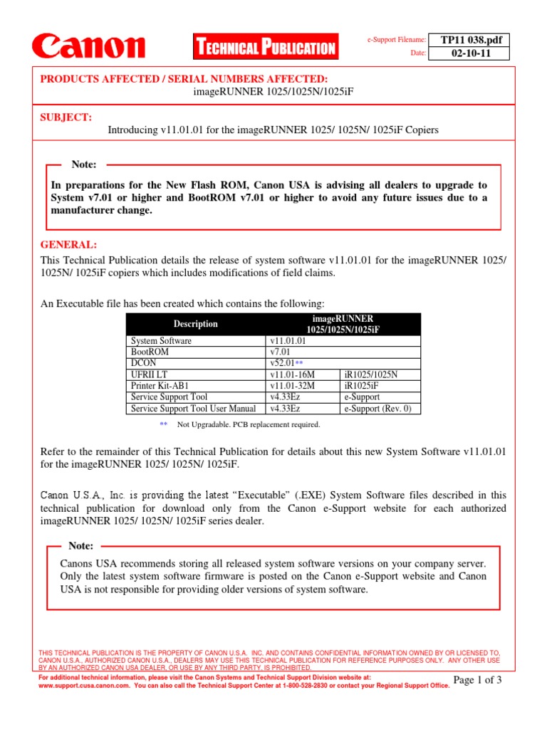 Products Affected / Serial Numbers Affected:: Description Imagerunner ...