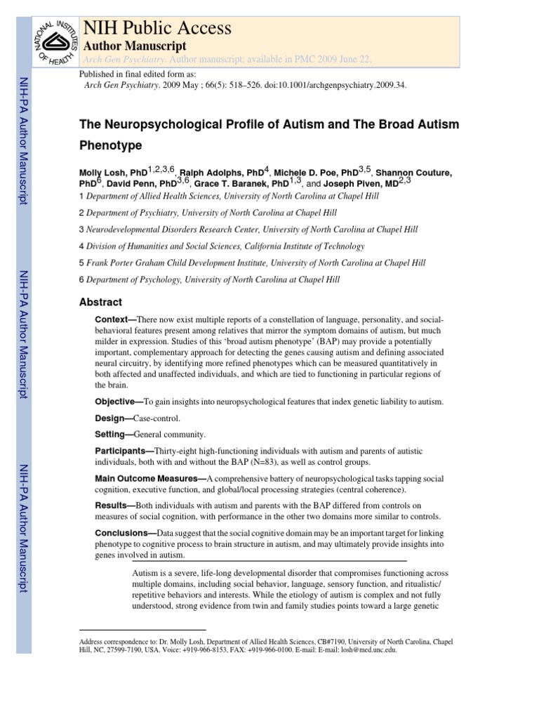 NIH Public Access: Author Manuscript | PDF | Autism | Autism Spectrum