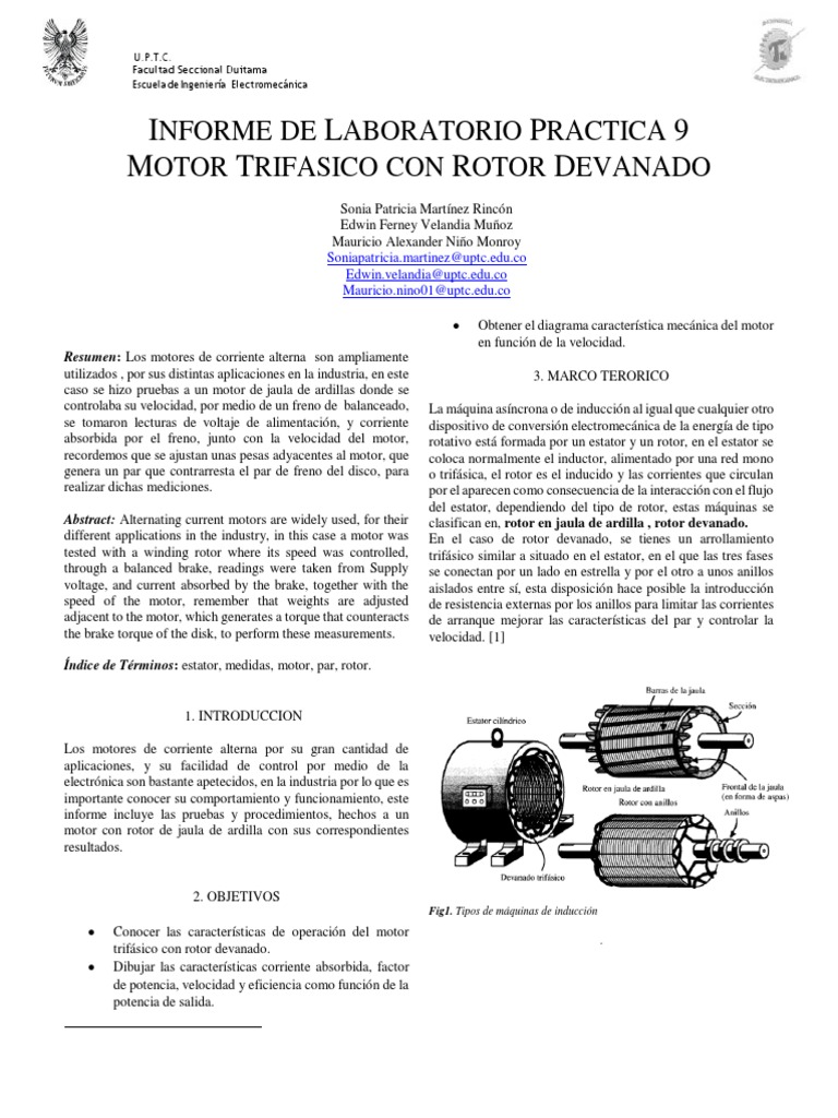 Motor trifásico con rotor devanado U.P.T.C. Duitama | PDF | Corriente ...