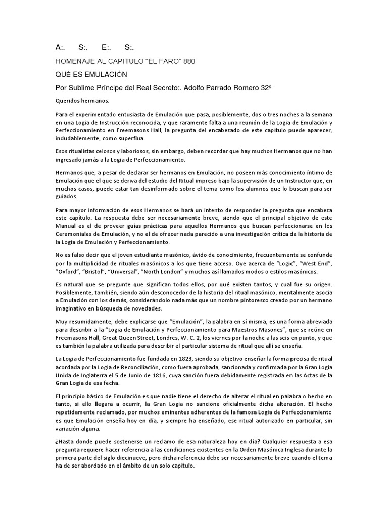 Emulacion | PDF | Masonería | Logia masónica