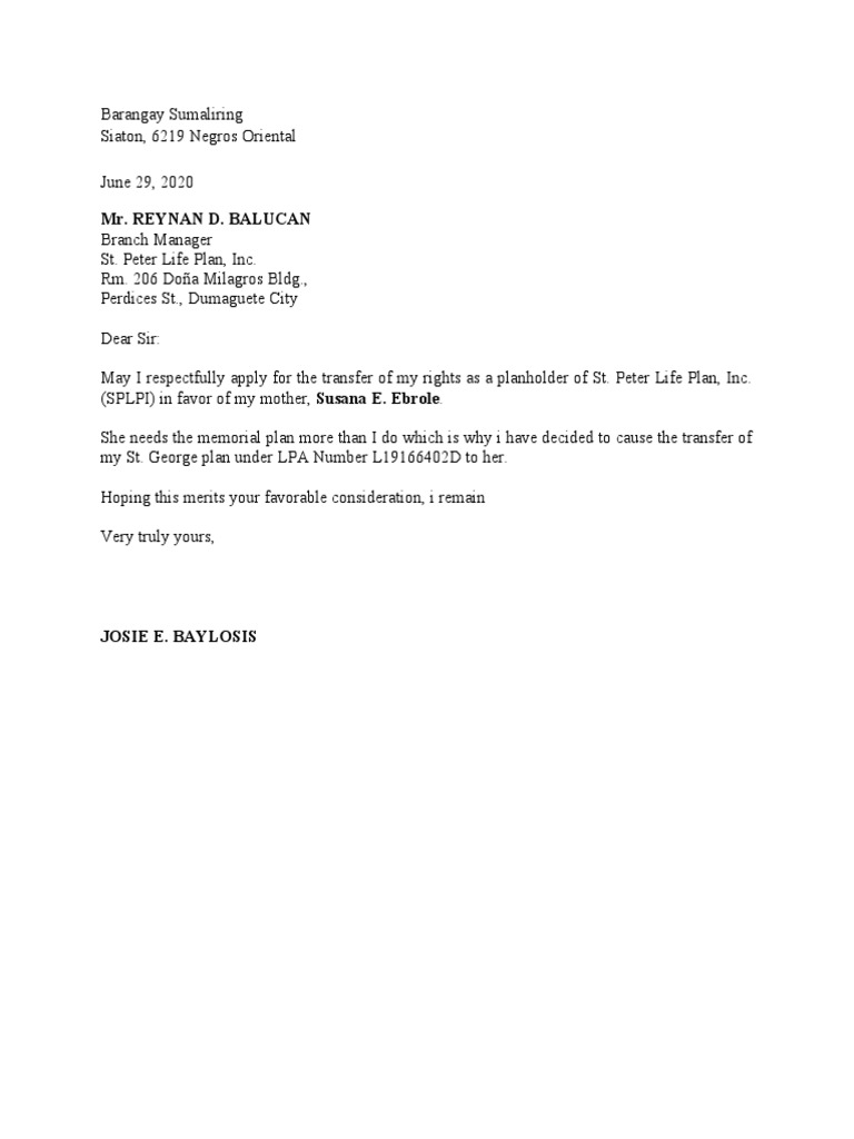 Letter Transfer of Rights | PDF