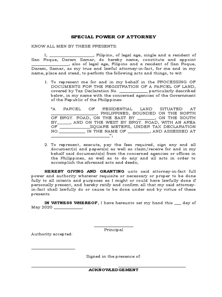 Spa Template | PDF | Power Of Attorney | Public Law