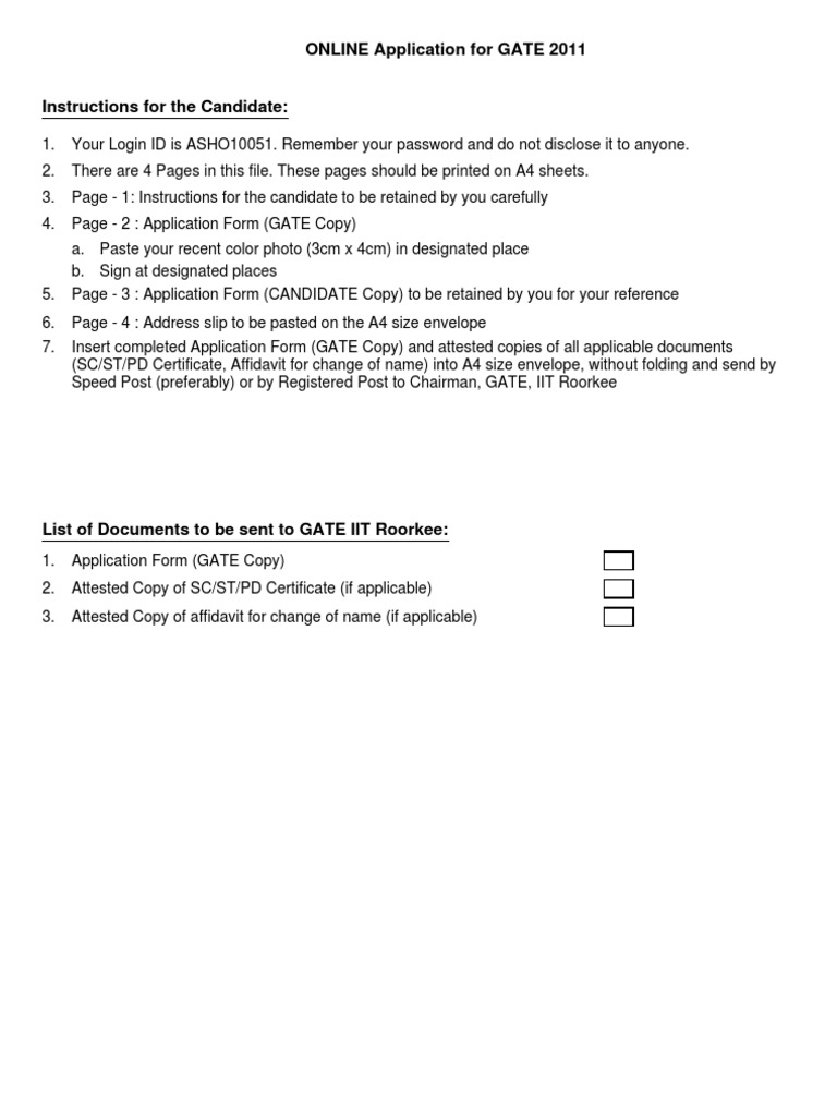ONLINE Application For GATE 2011: Page - 1 | PDF