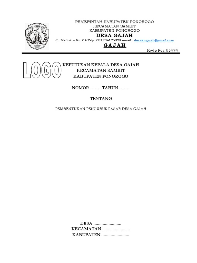 Contoh SK Pengurus Pasar Desa | PDF