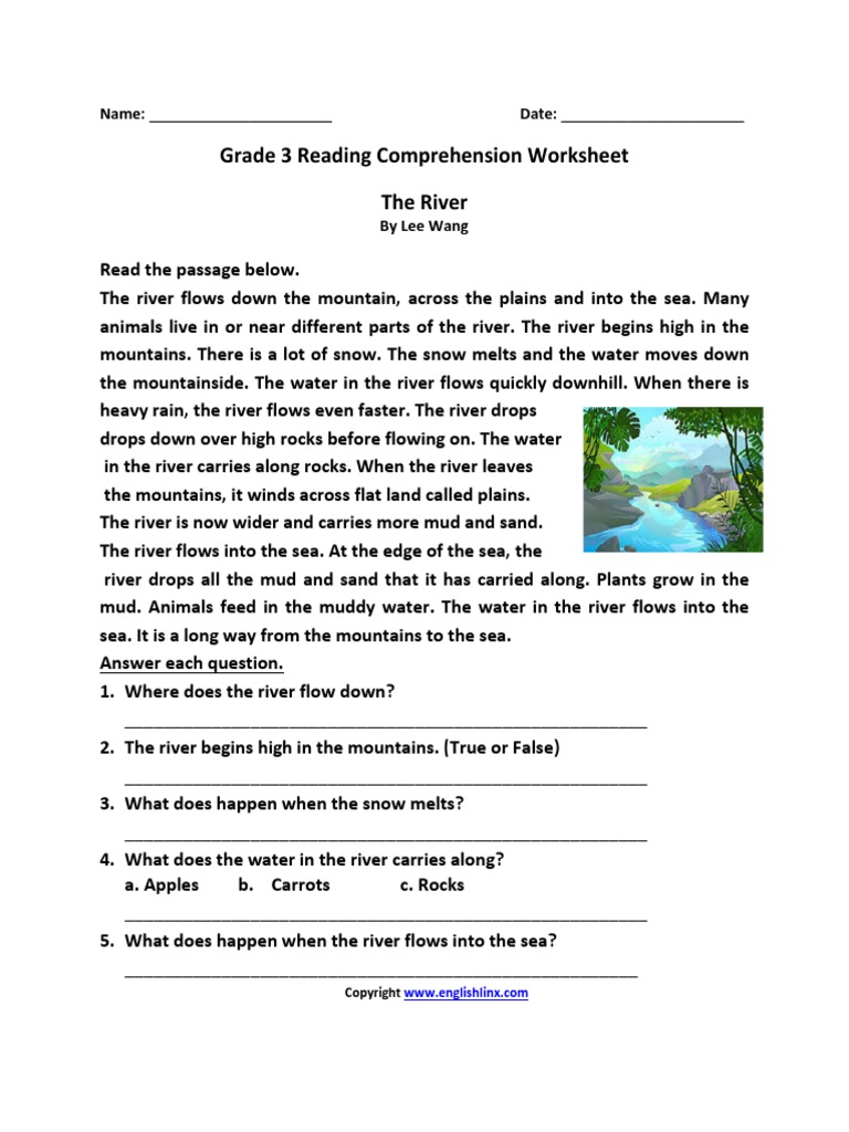 Grade 3 Reading Comprehension Worksheet The River | PDF | River | Sea