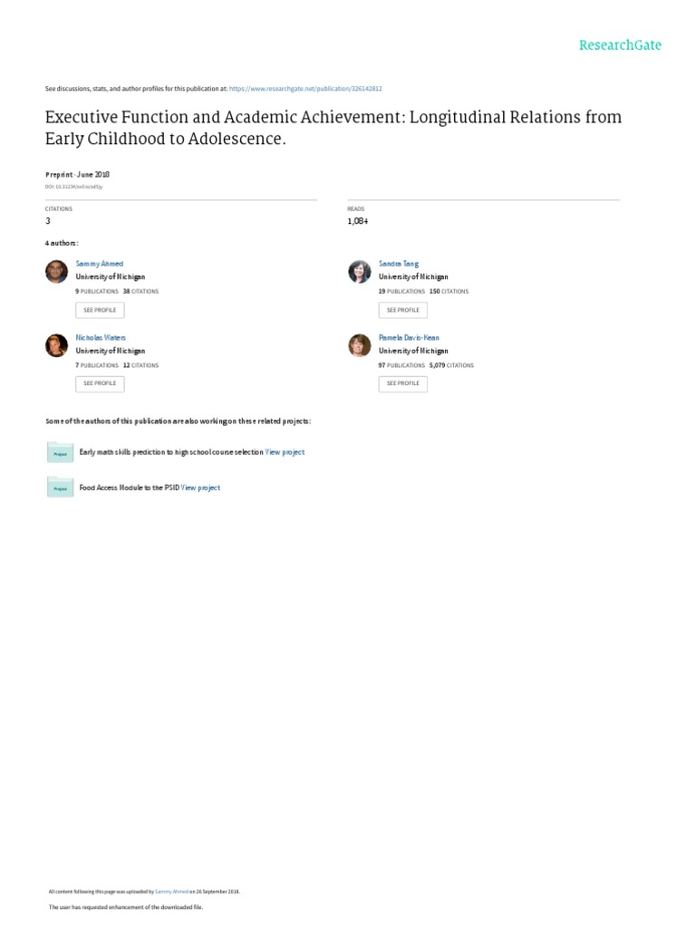 Executive Function and Academic Achievement Longitudinal Relations From ...