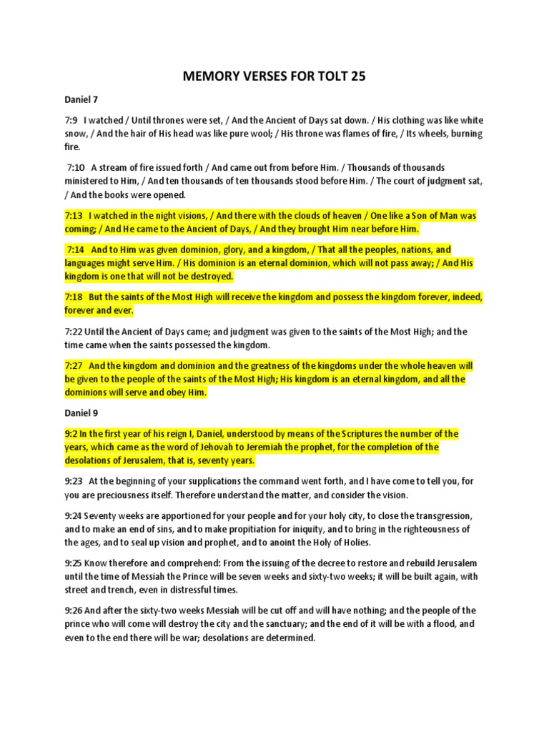 2019 TOLT25 Memory Verses | PDF | Religious Texts | Books Of The Hebrew ...
