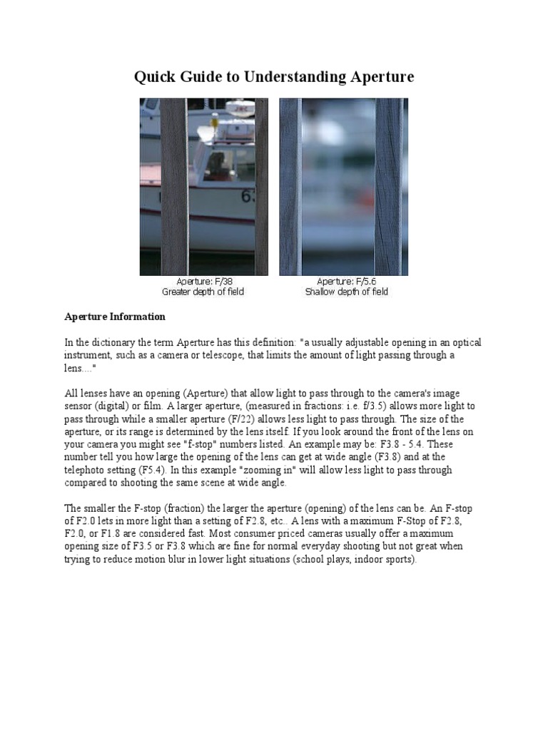 Quick Guide To Understanding Aperture | PDF | Shutter Speed | Camera Lens