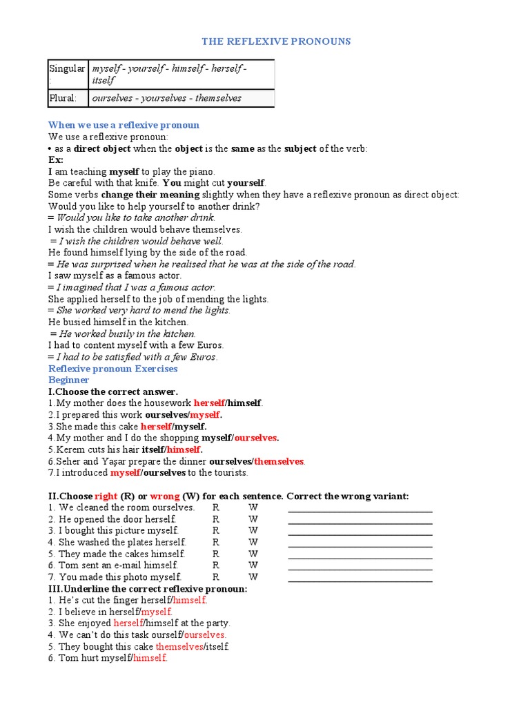 Reflexive Pronoun (OFFICIAL) | PDF | Object (Grammar) | Pronoun