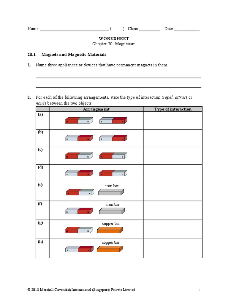 Name: - Class: - Date | PDF | Magnetism | Magnet