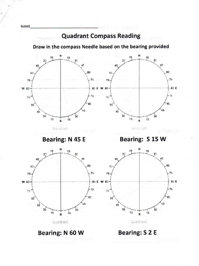Azimuth Vs Quadrant Compass Worksheet PDF | PDF