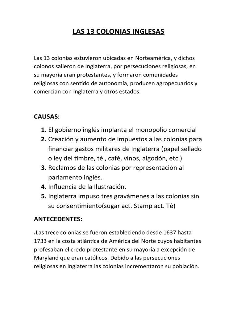 Informe de Las 13 Colonias | PDF | Trece colonias | Declaración de ...