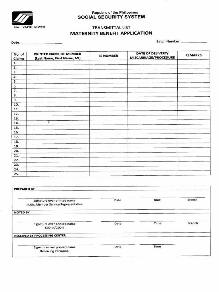 SSS Transmittal List 01245 | PDF