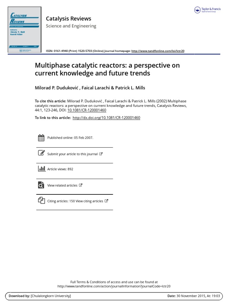 Multiphase Catalytic Reactors - A Perspective On Current Knowledge and ...