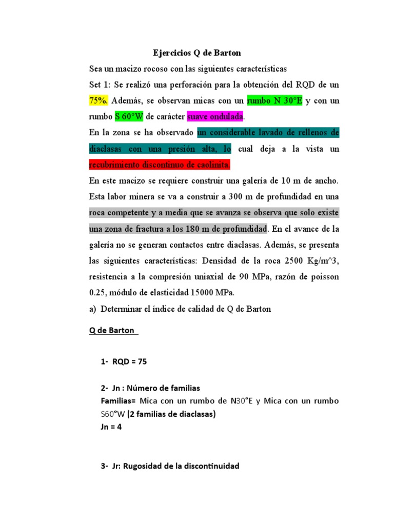 Ejercicios de Q de Barton en Rocas | PDF