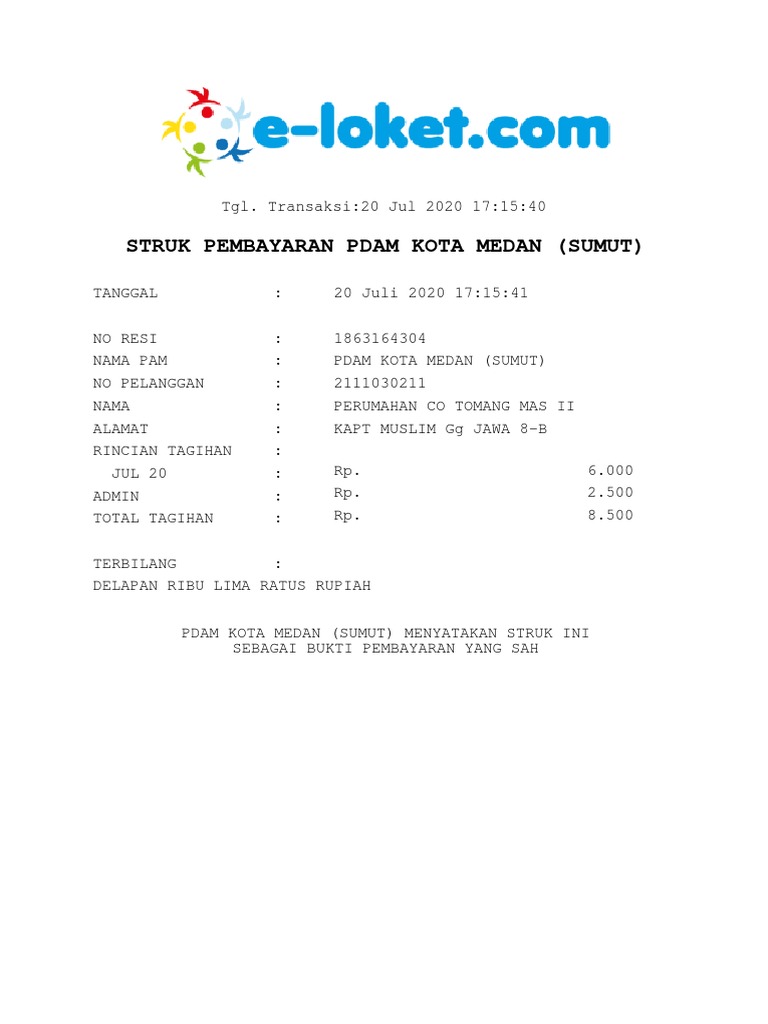 E-Loket Struk - PDAM - 2111030211 | PDF