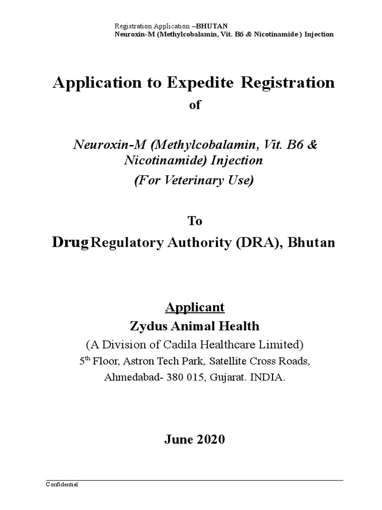 Application for Registration of Neuroxin-M (Methylcobalamin, Vitamin B6 ...