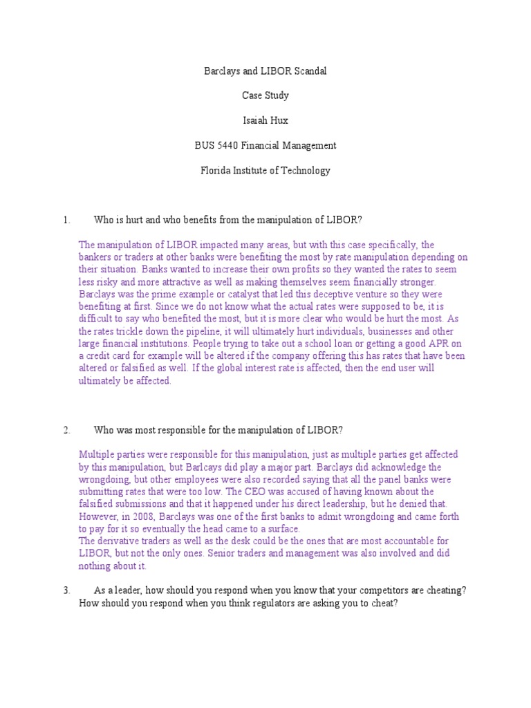 Barclays LIBOR Scandal Case Study - Financial Management | PDF | Libor | Barclays