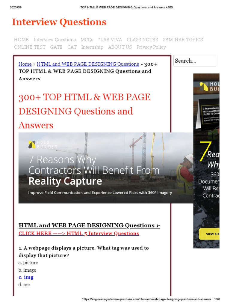 300+ TOP HTML & WEB PAGE DESIGNING Questions and Answers | PDF | Html ...