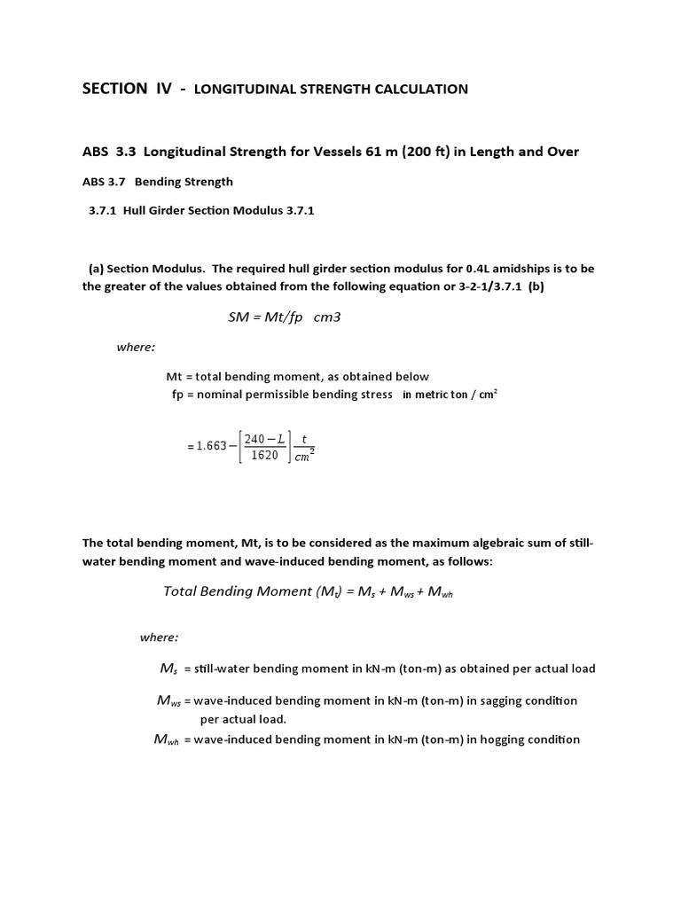 Calculation of Minimum Section Modulus Requirement for a 105.58 Meter ...