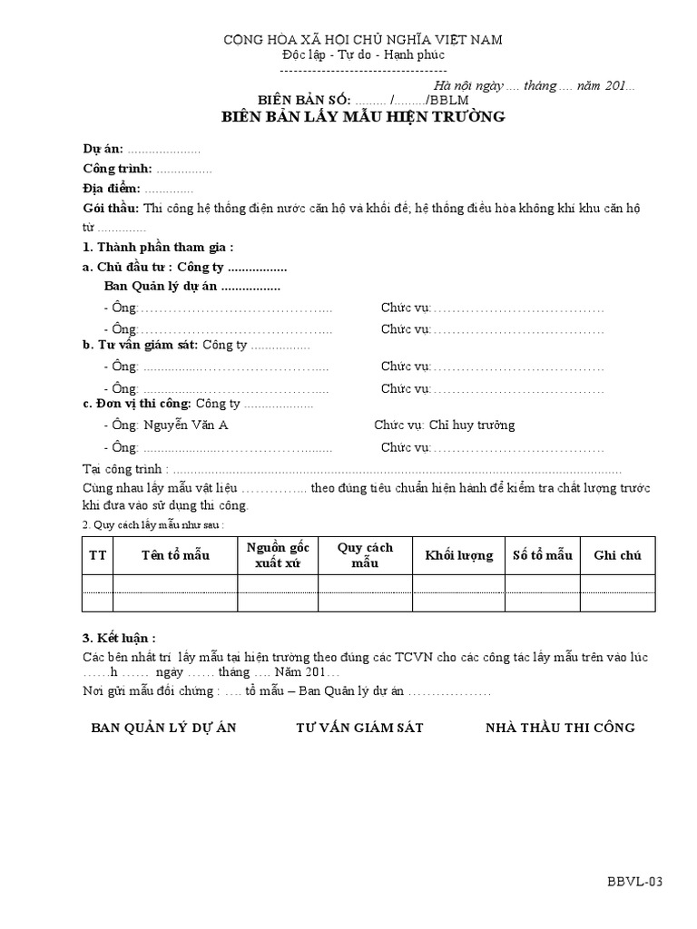 Bien Ban Lay Mau - Rev01 | PDF