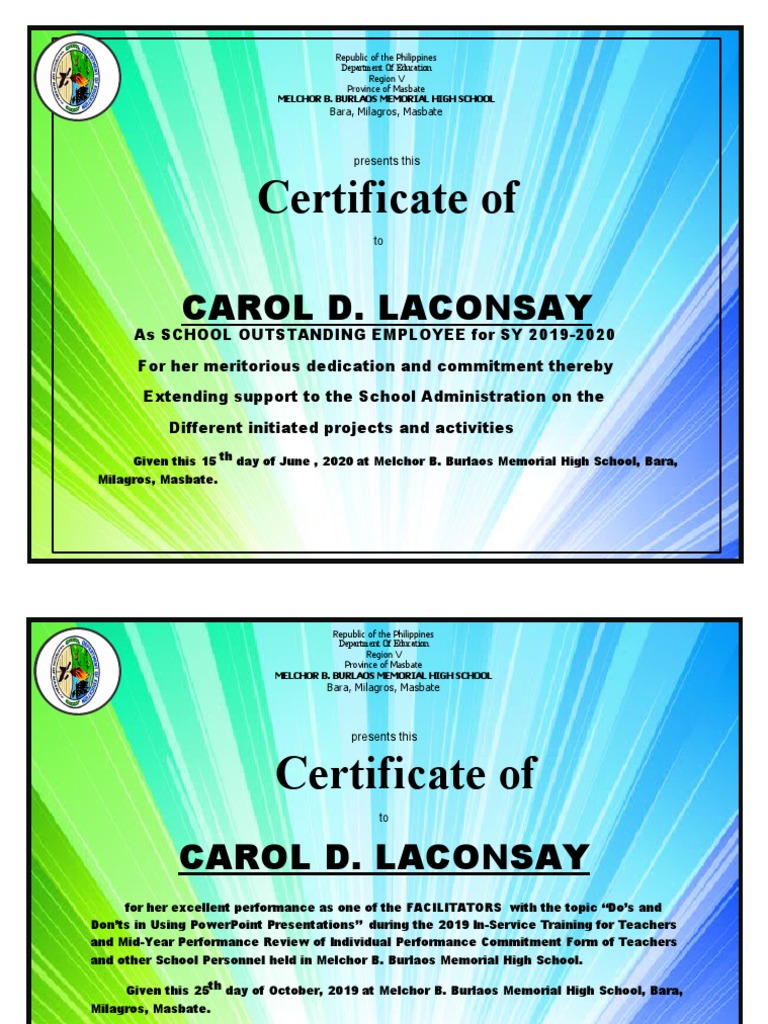 Certificate Of Commendation INSET PDF Philippines Behavior 