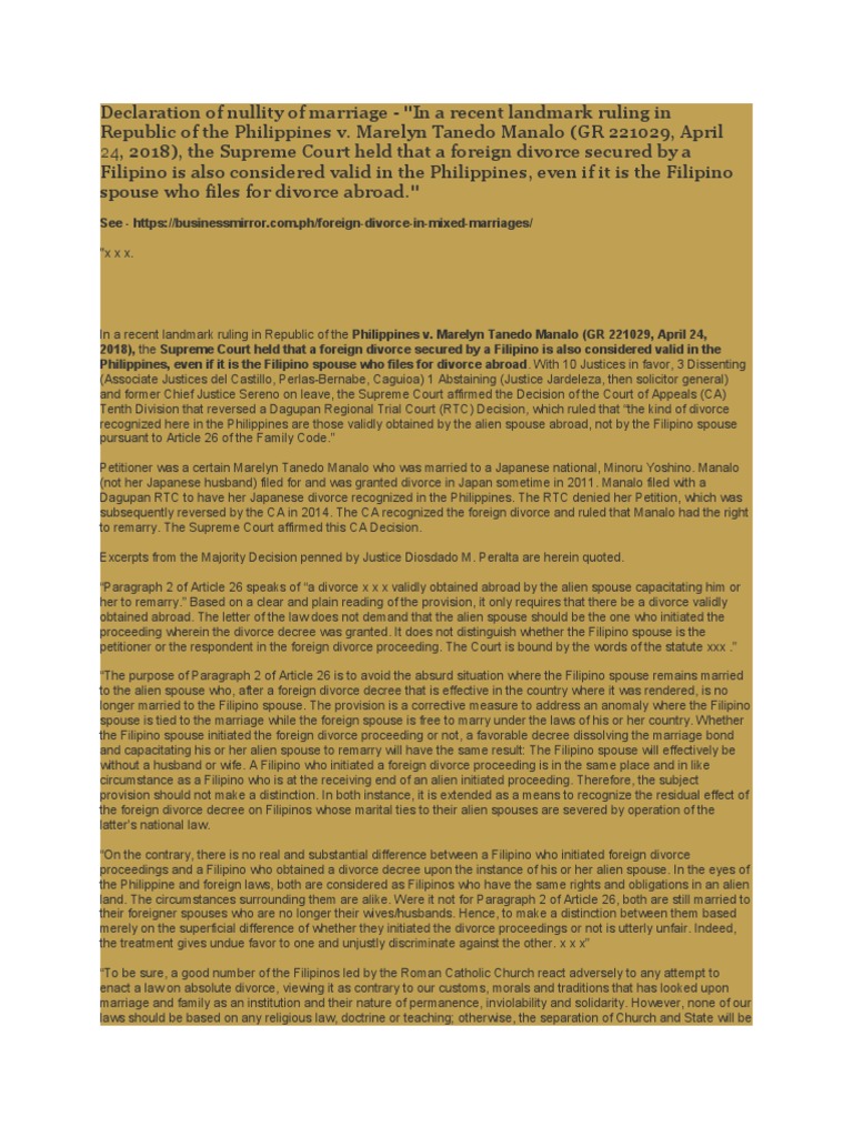 Declaration of Nullity of Marriage | Download Free PDF | Divorce | Marriage