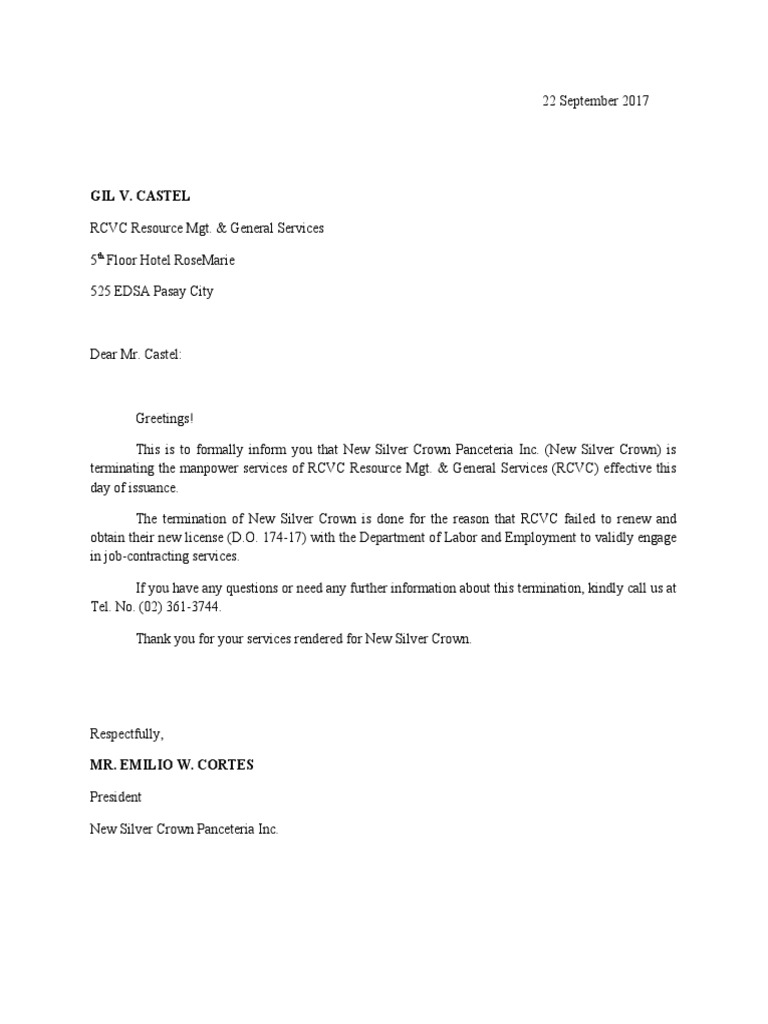 Termination LetterSilver-RCVC | PDF