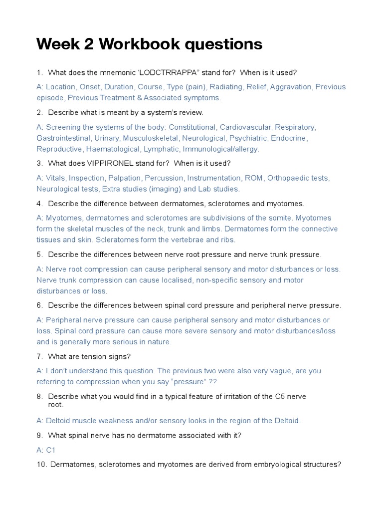 Week 2 PCP Workbook Qs | PDF | Arm | Elbow