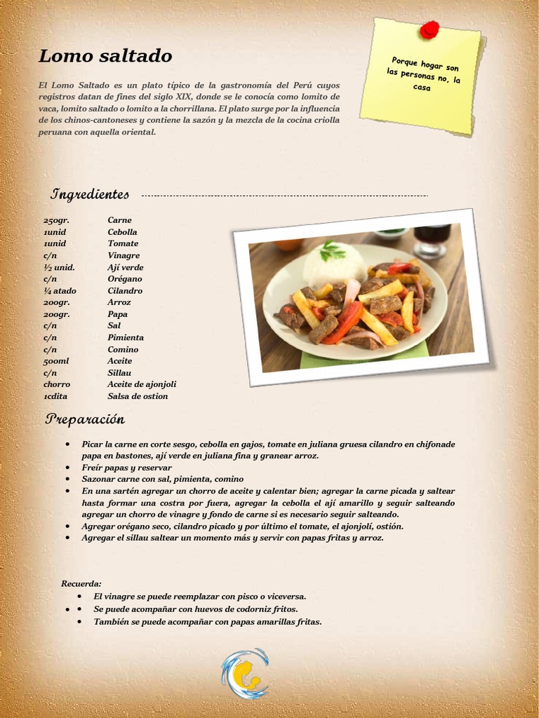 Ingredientes y preparación del lomo saltado | PDF