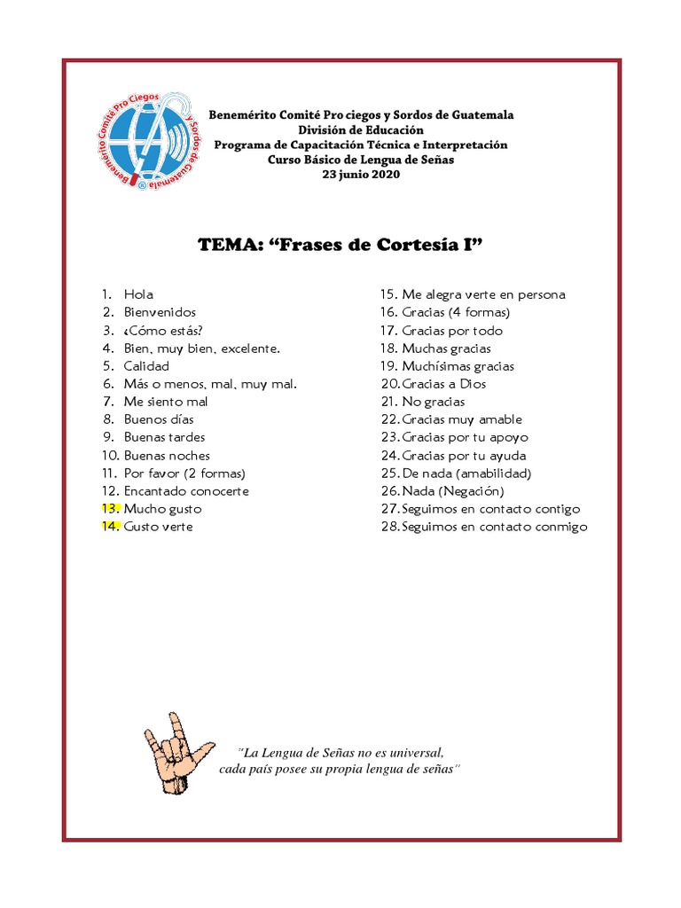 Frases de Cortesía en Lengua de Señas | PDF