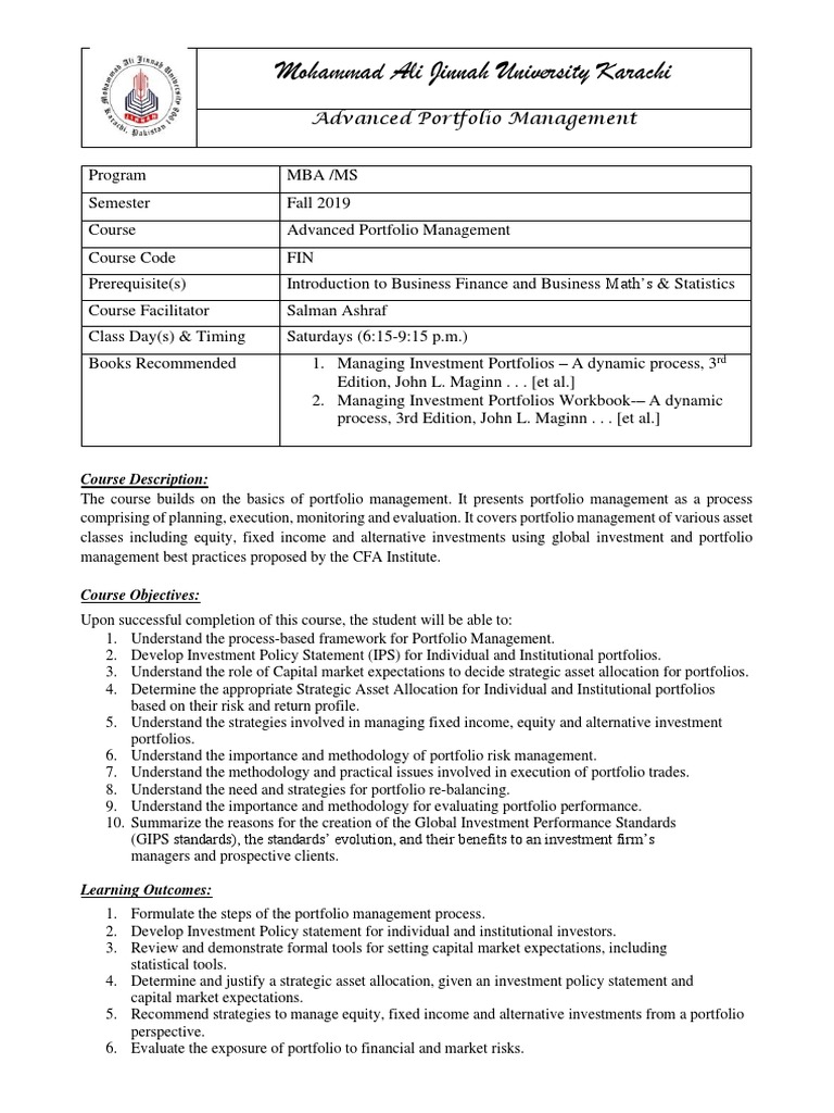 Advanced Portfolio Management Course | PDF | Investment Management ...