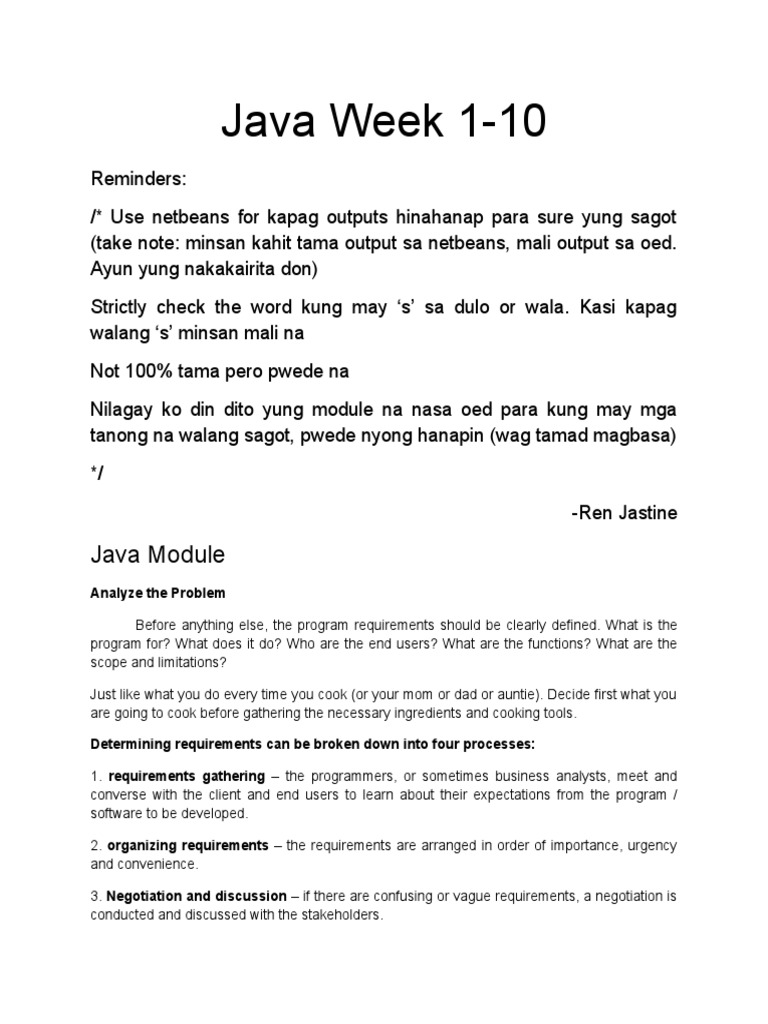Java Week 1-10 | Download Free PDF | Inheritance (Object Oriented Programming) | Class (Computer ...