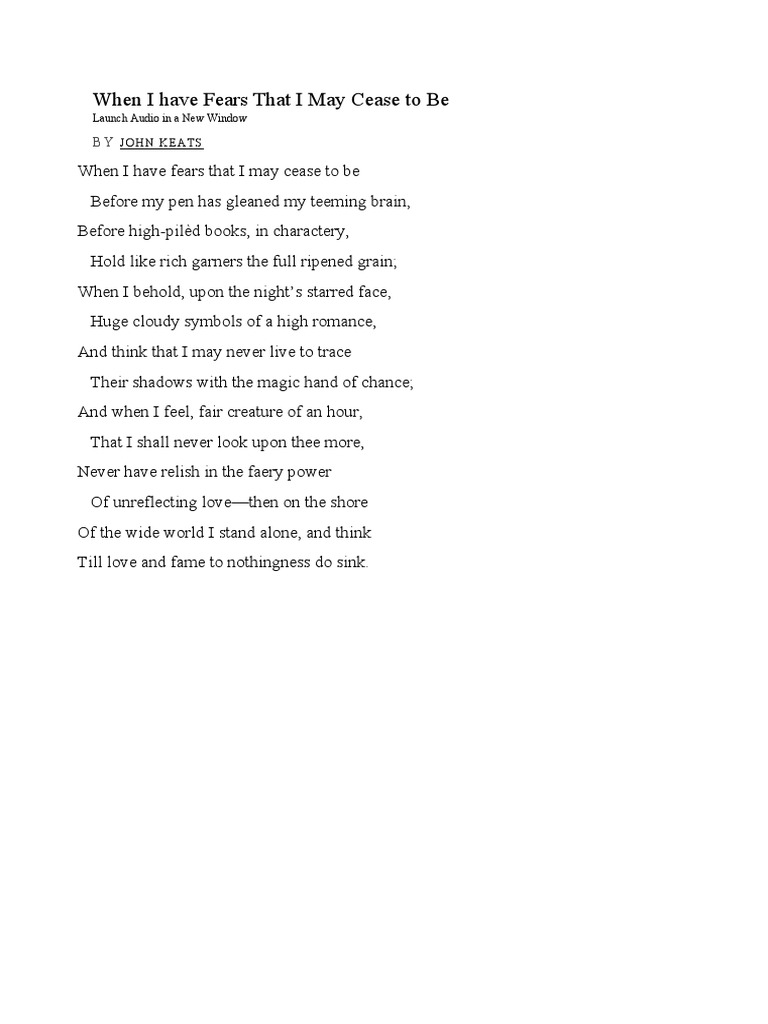 When I Have Fears That I May Cease To Be: Launch Audio in A New Window ...