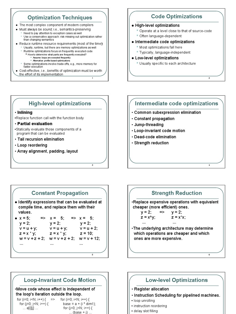 Optimization Techniques Code Optimizations | PDF | Program Optimization | Control Flow
