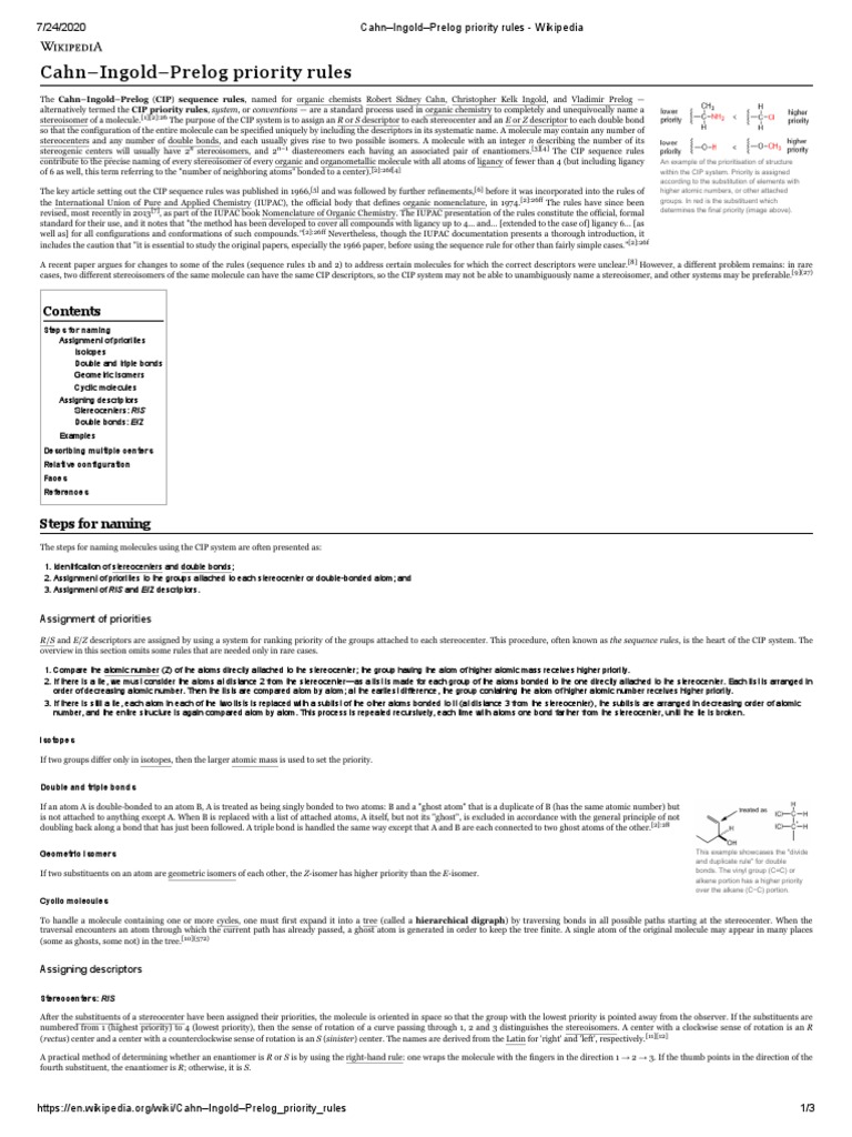 Cahn-Ingold-Prelog Priority Rules | PDF | Stereochemistry | Physical ...