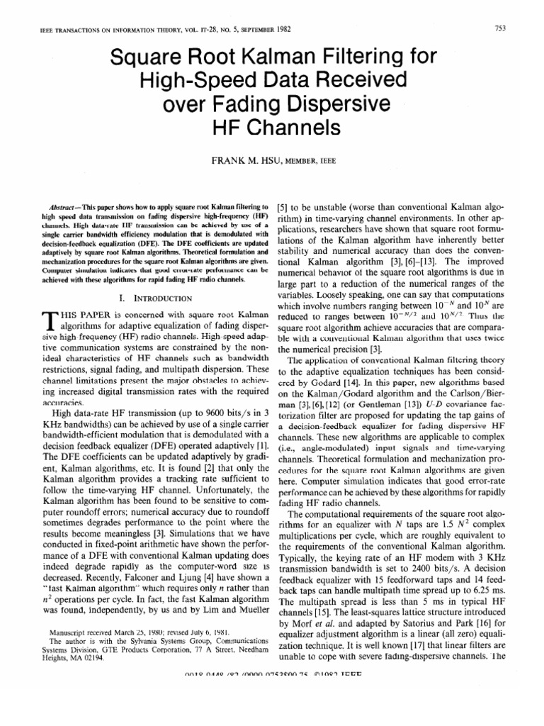 HSU Square Root Kalman | PDF | Kalman Filter | Matrix (Mathematics)