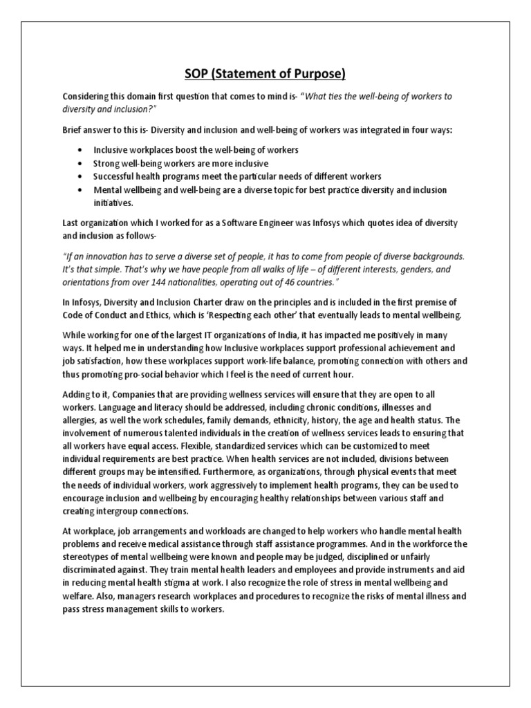 SOP (Statement of Purpose) | PDF | Occupational Stress | Mental Health