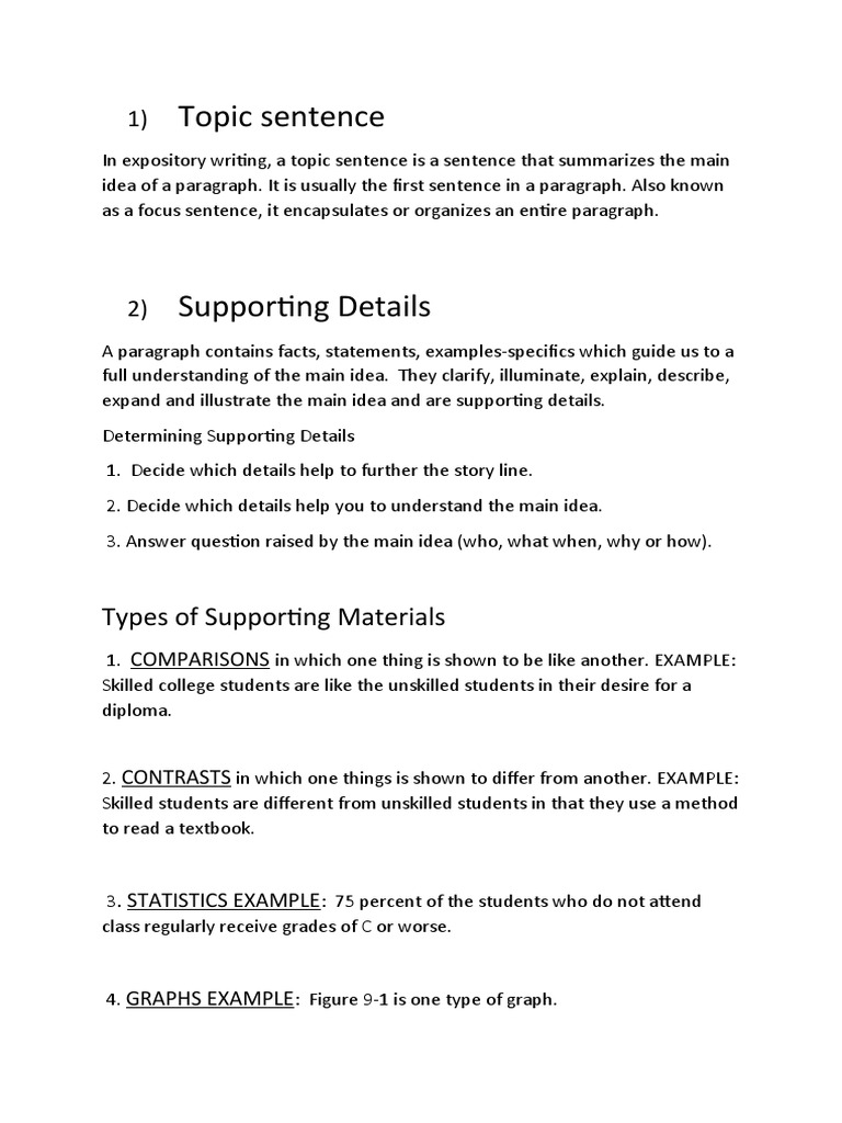 Topic Sentence: Types of Supporting Materials | PDF