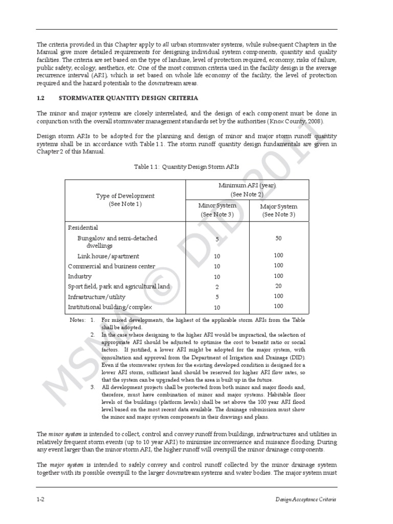 Chapter 1 - Design Acceptance Criteria | PDF | Flood | Stormwater