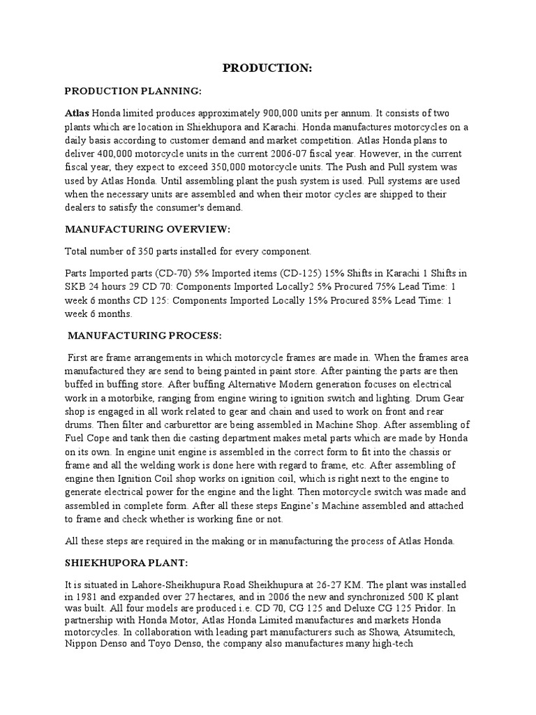 Atlas Honda Production | PDF | Motorcycle | Honda
