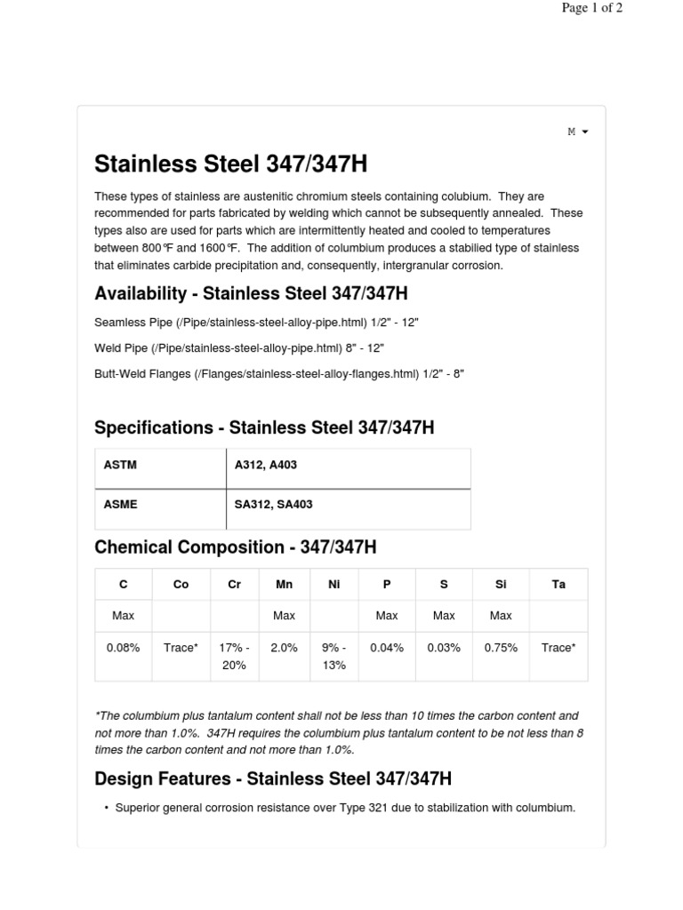 Stainless Steel 347/347H Guide | PDF | Stainless Steel | Steel