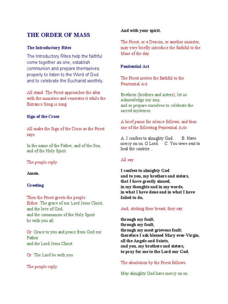 Order of The Mass | PDF | Mass (Liturgy) | Eucharist
